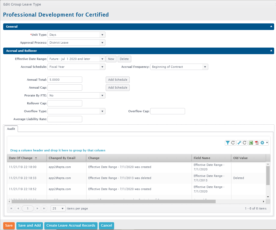 LV Edit Group Leave Types