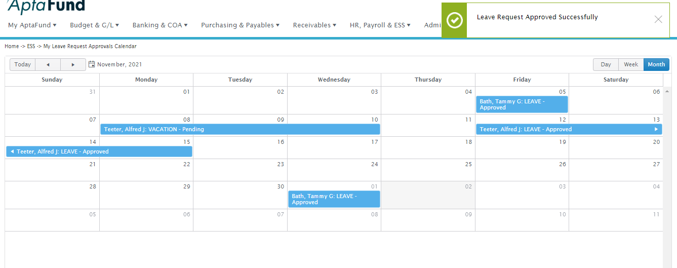 nESS Approve Leave Requests