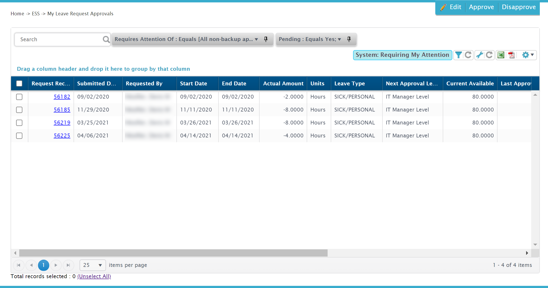 nESS Disapprove a Leave Request