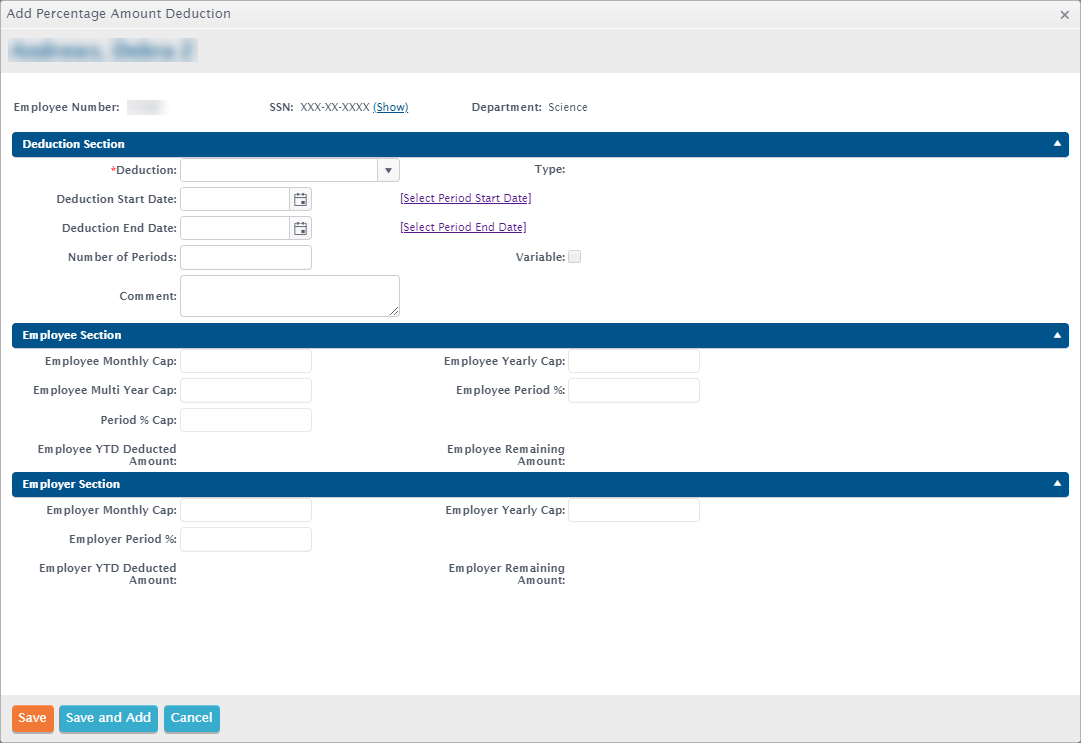 PY Create Deduction Set - Percentage Amount