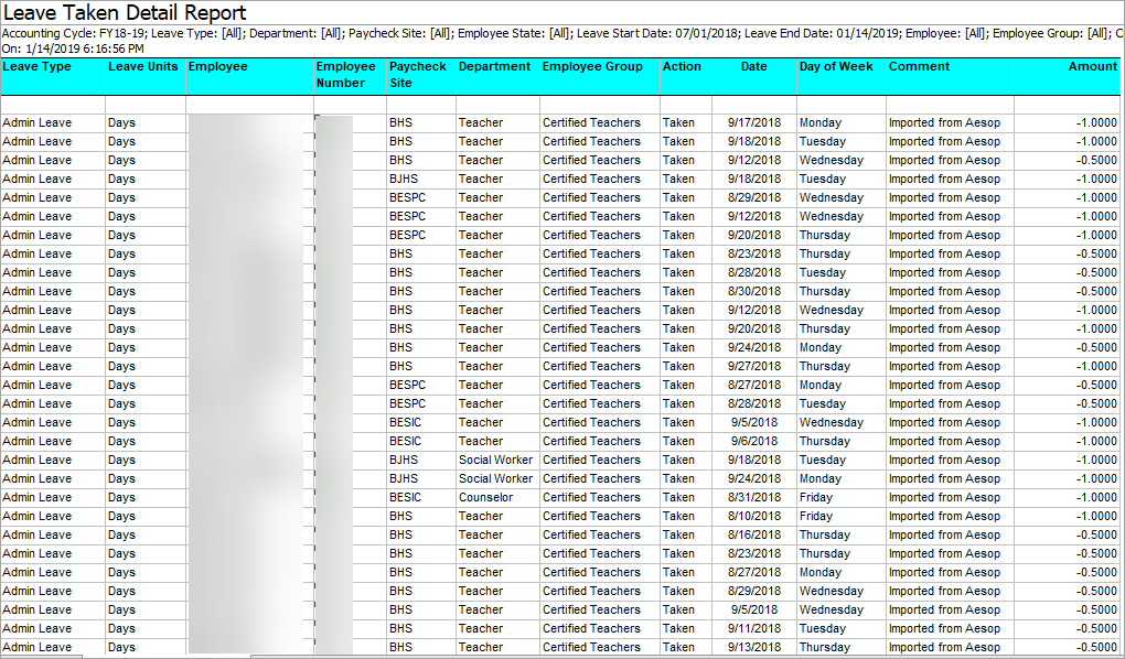 PY Leave Taken Detail Report