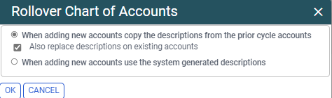 COA Roll Over the Chart of Accounts
