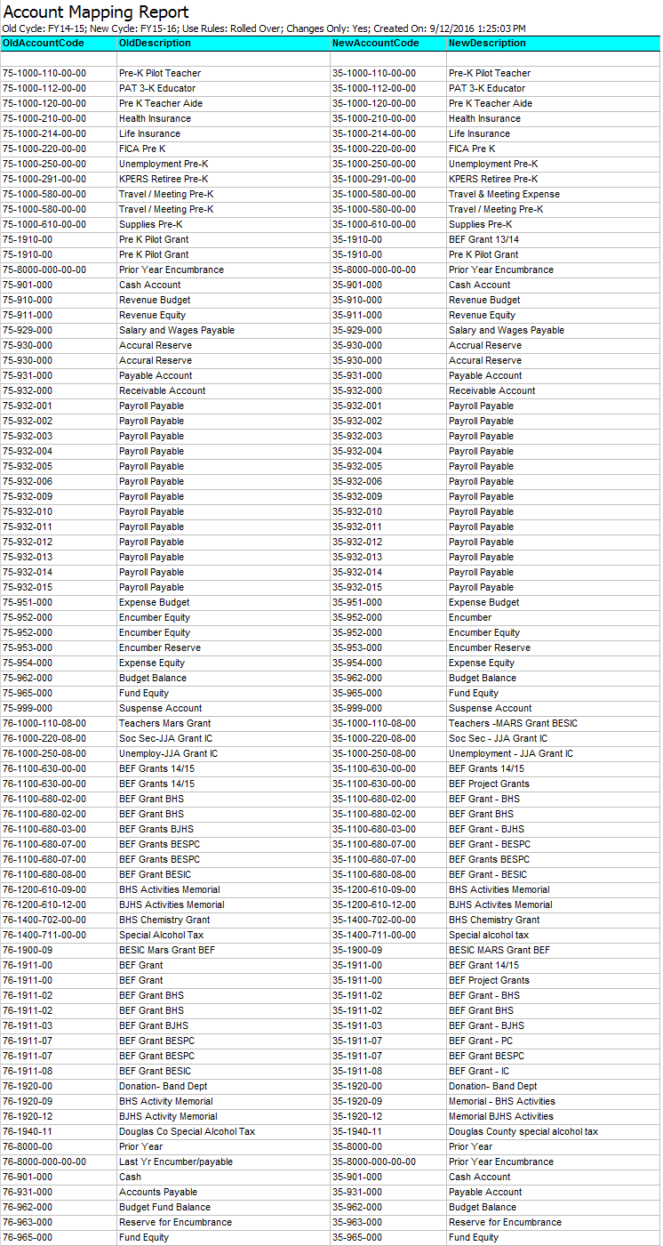 COA Account Mapping Report