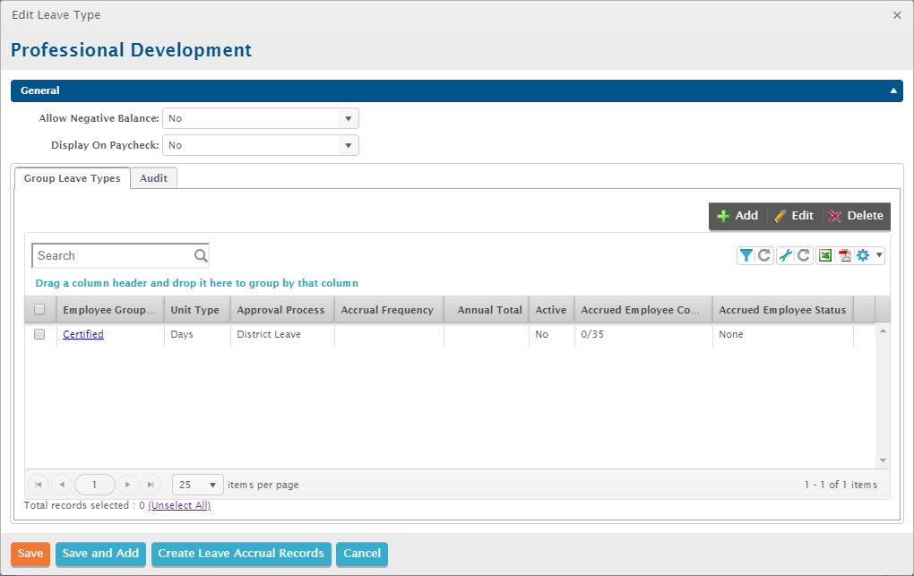 LV Edit Group Leave Types