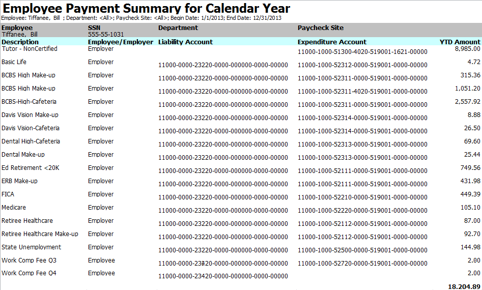 PY Employee Payment Summary for Calendar Year