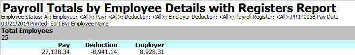 PY Payroll Totals by Employee Details with Registers Report