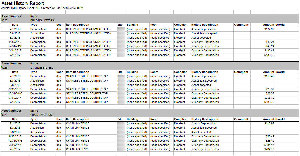 FA Asset History Report