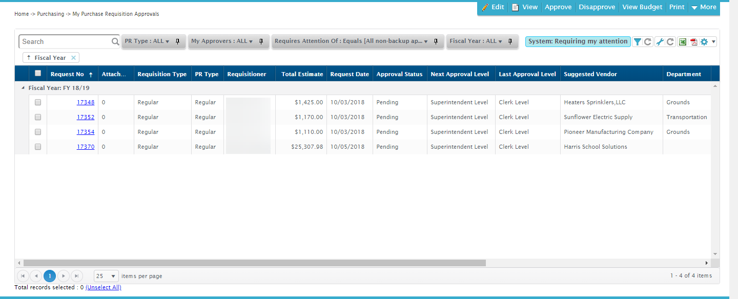 PUR Approve Purchase Requisitions